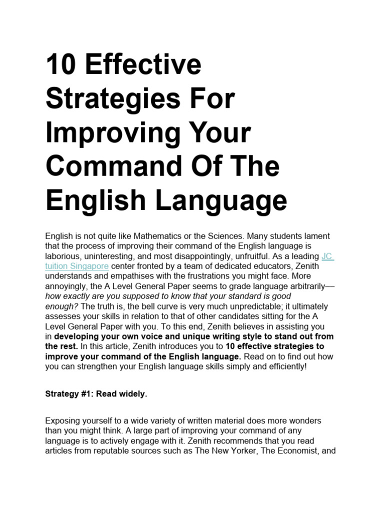 10 Effective Strategies For Improving Your Command of The English Language | PDF | Essays | Memory