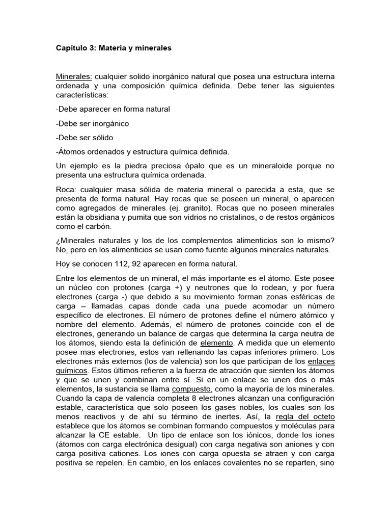 Capítulo 3 Materia y Minerales | PDF | Minerales | Compuestos químicos