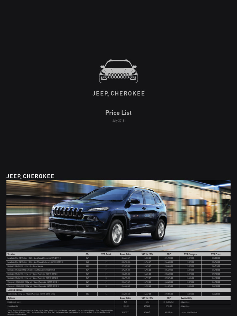Jeep Cherokee Price List July 2018 | PDF | Fuel Economy In Automobiles ...