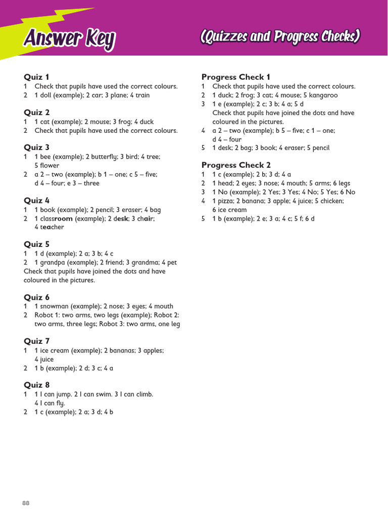 Kids Zone 1 - Tests (Key) | PDF | Quiz