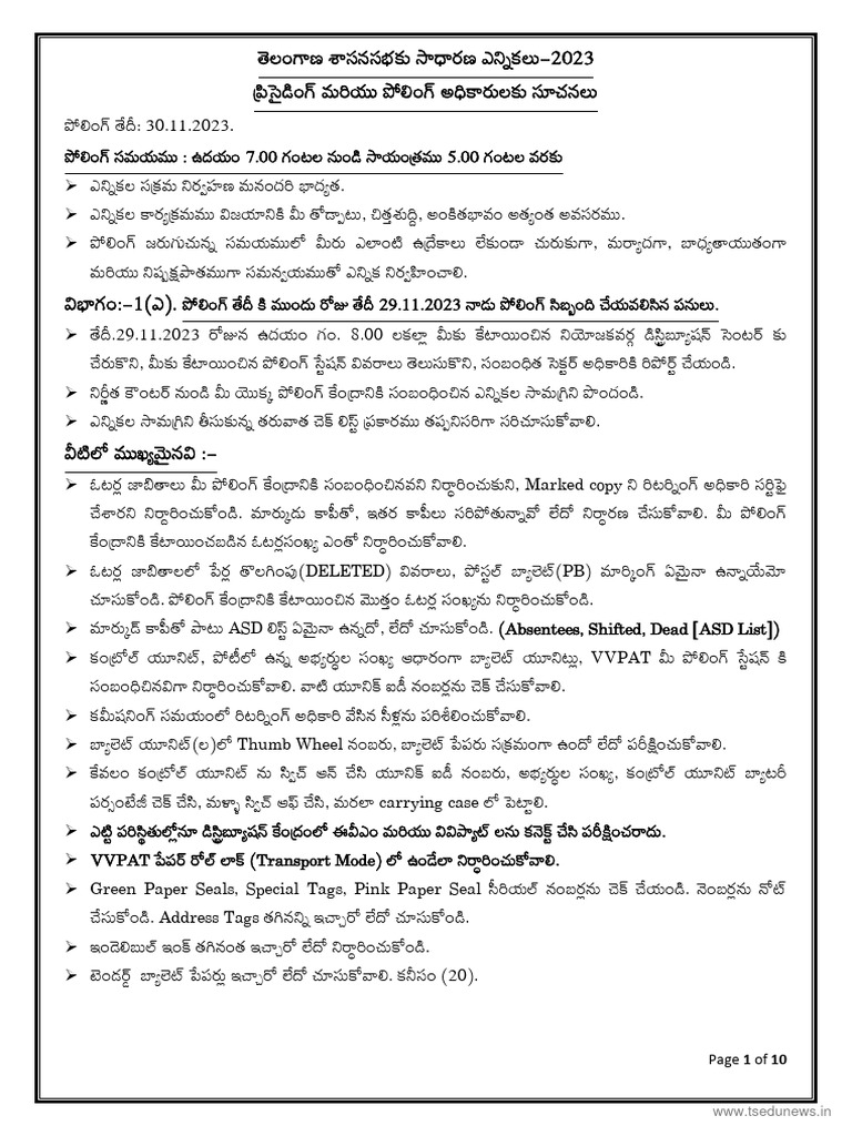 Instructions Polling Personnel | PDF