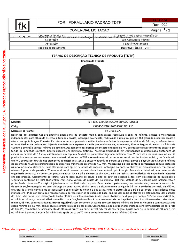 Ficha Tecnica - Cadeira | PDF | Poliuretano