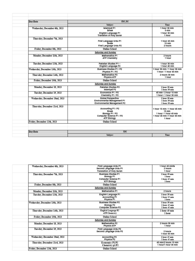 Mid-Year Paper Allocation Details O Level - Date Sheet | PDF