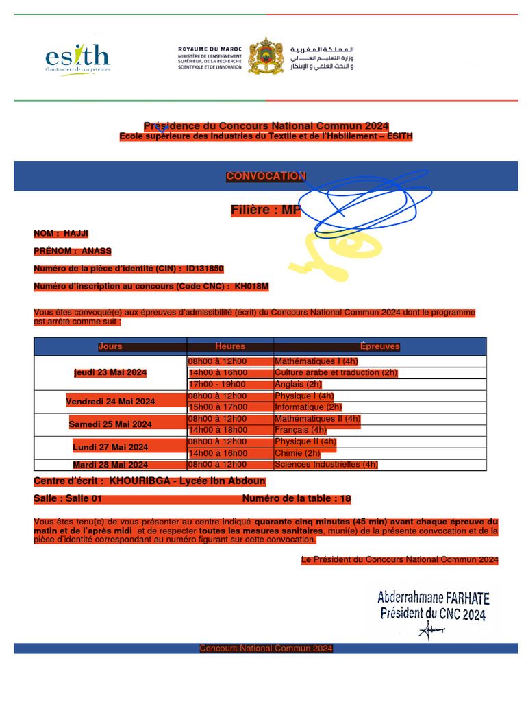 Convocation Concours National 2024 | PDF