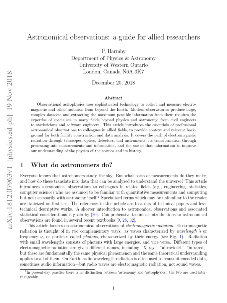 Astronomical Observations A Guide For Allied Researchers 1812.07963 | PDF | Telescope | Angular ...