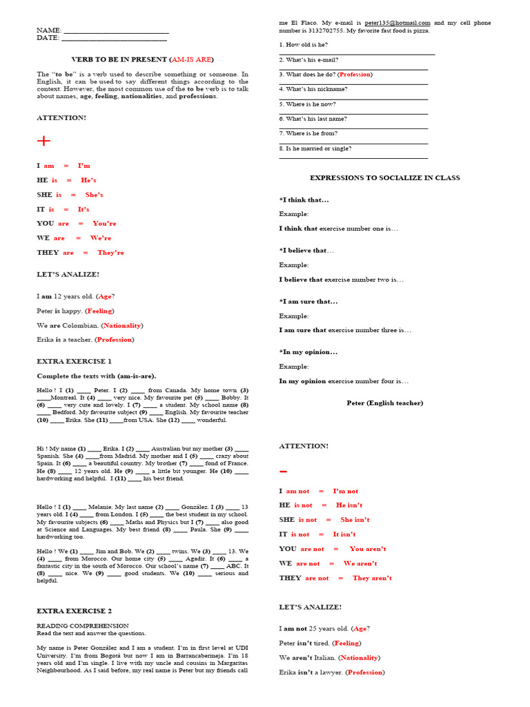 Verb To Be Grammar Drills Grammar Guides Information Gap Acti - 129574 ...