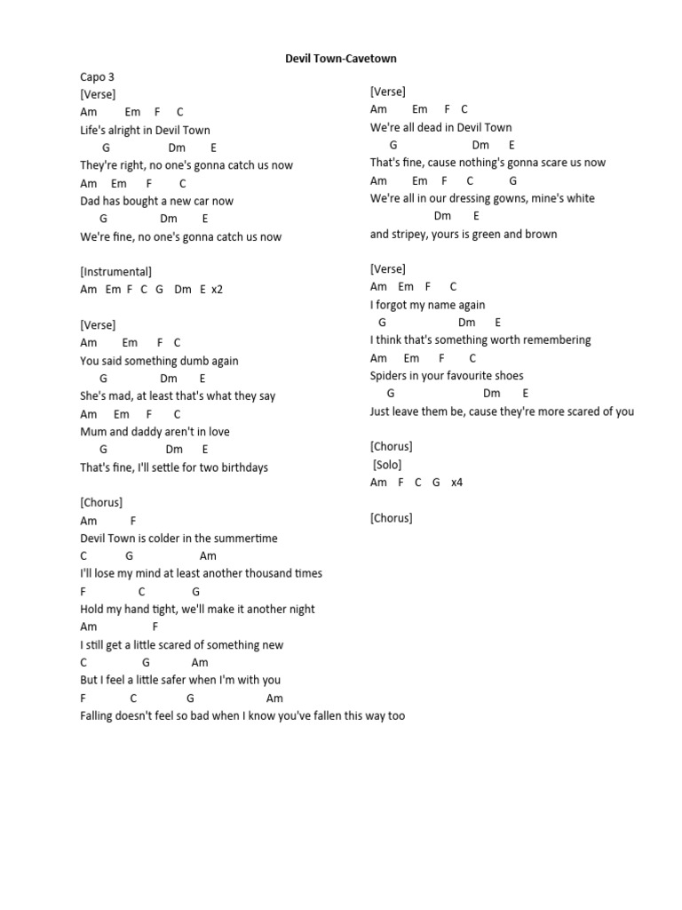 Devil Town Chords And Lyrics Pdf