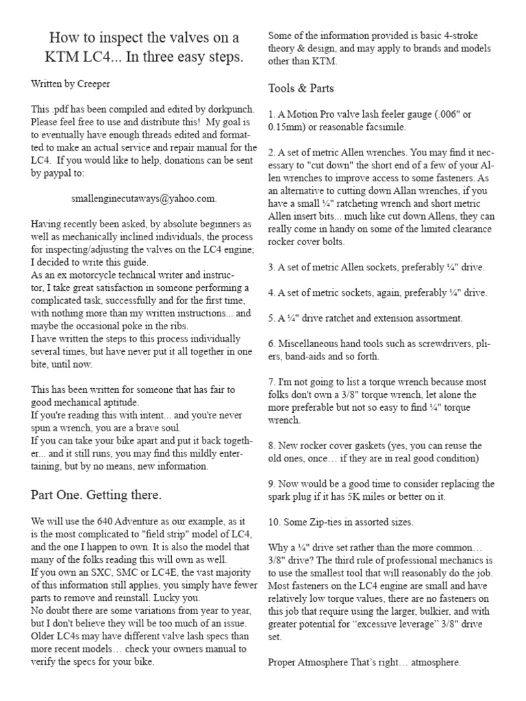 KTM LC4 Valve Inspection Guide | PDF | Nut (Hardware) | Engines