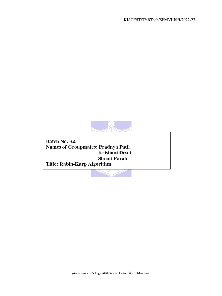 Report Rabin-Karp-Algorithm IR IA | PDF | Computing | Computer Science