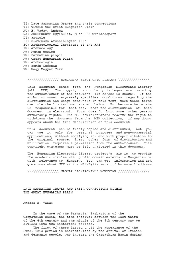 Late Sarmatian Graves and Their Connections | PDF | Huns | Jewellery