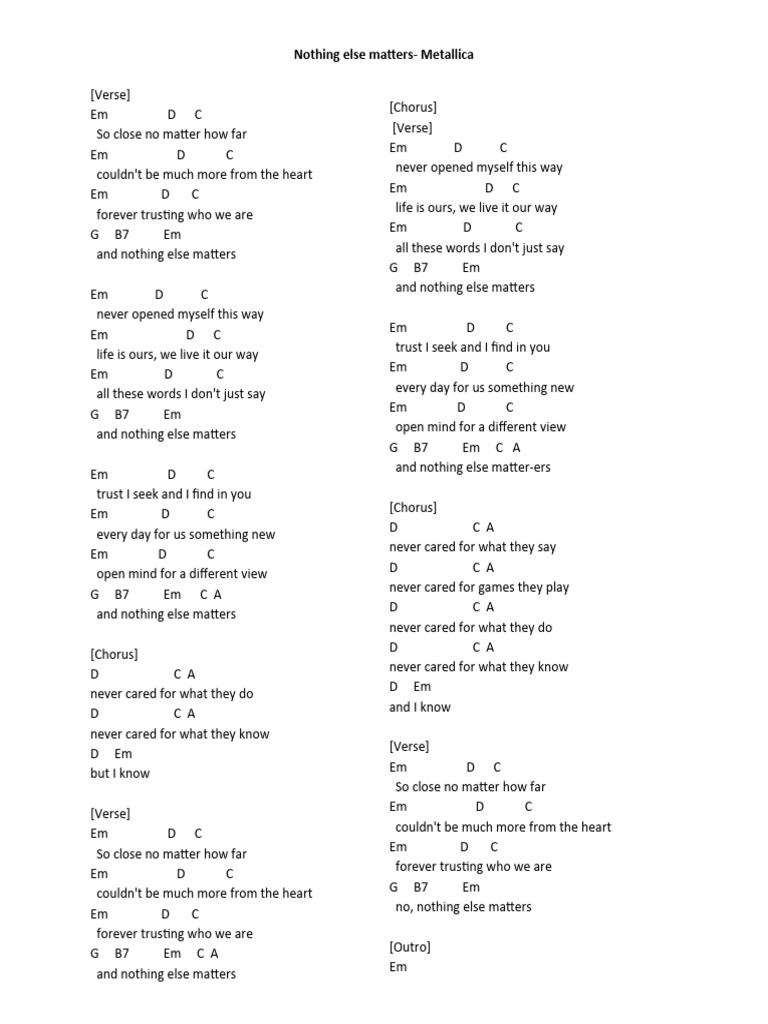 Nothing Else Matters | Download Free PDF | Song Structure | Songs