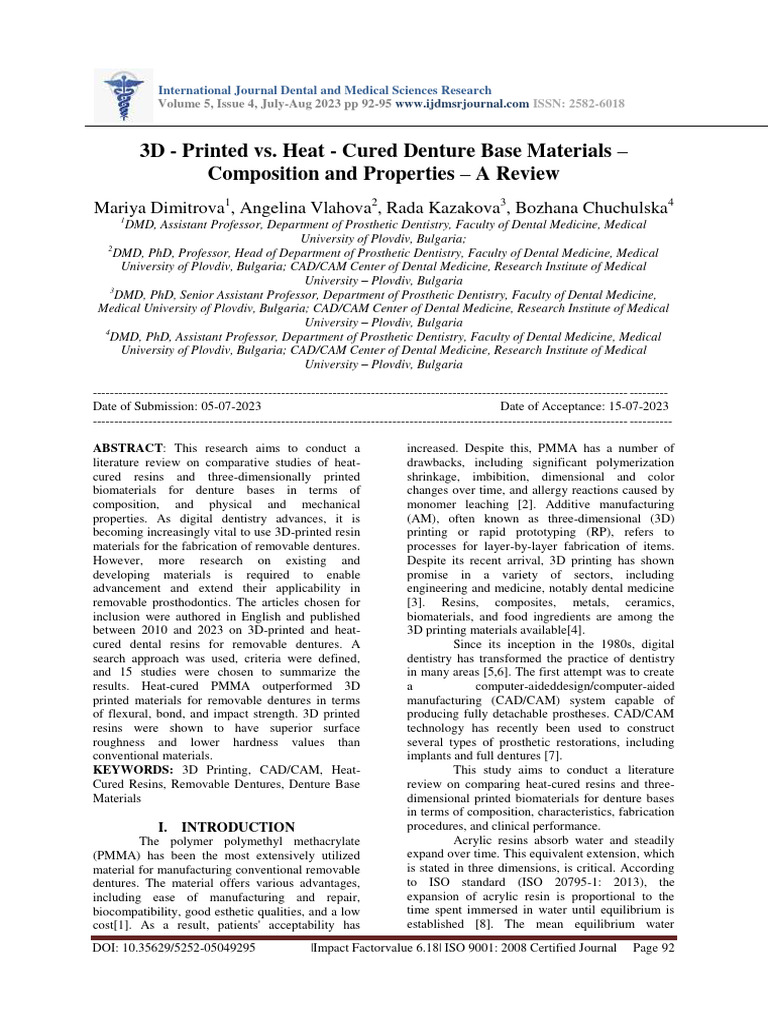 3D - Printed vs. Heat-Cured Denture Base Materials-Article | PDF | Poly(Methyl Methacrylate) | 3 ...