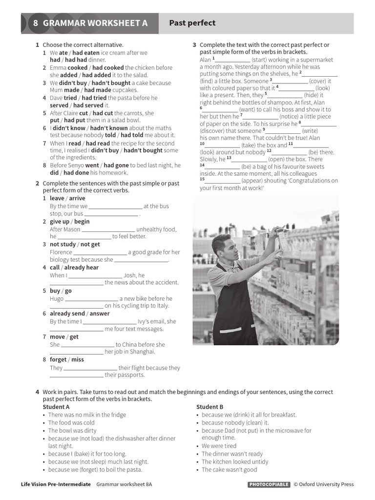 Life Vision Pre-Int Gram Worksheet A U8 | PDF
