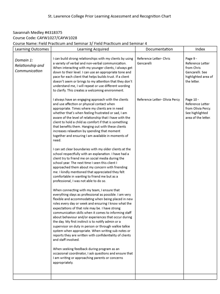Plar Application Chart | Download Free PDF | Psychology | Behavioural ...