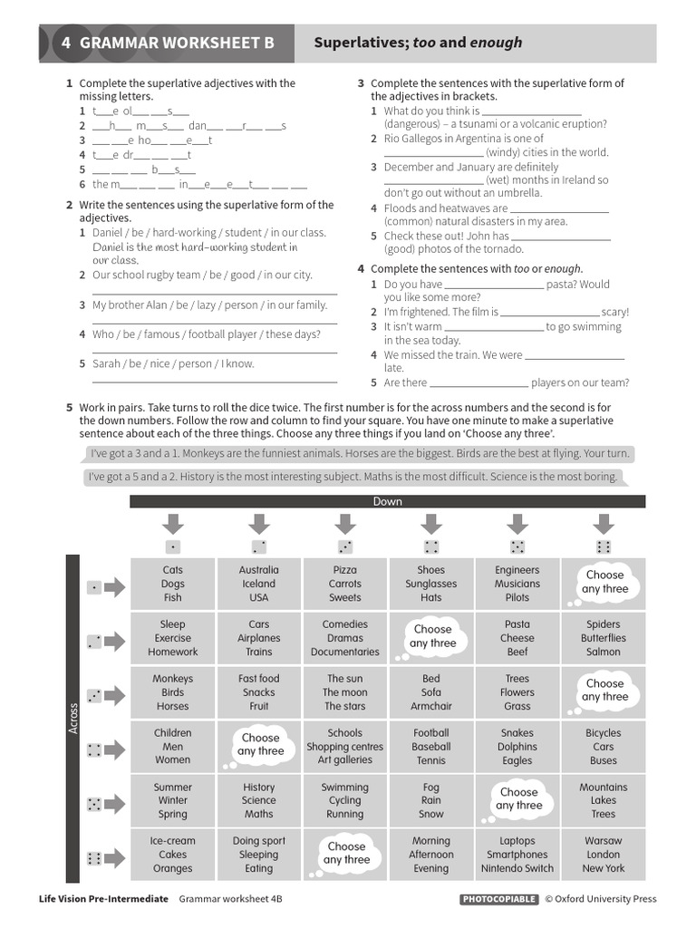 Life Vision Pre-Int Gram Worksheet B U4 | PDF
