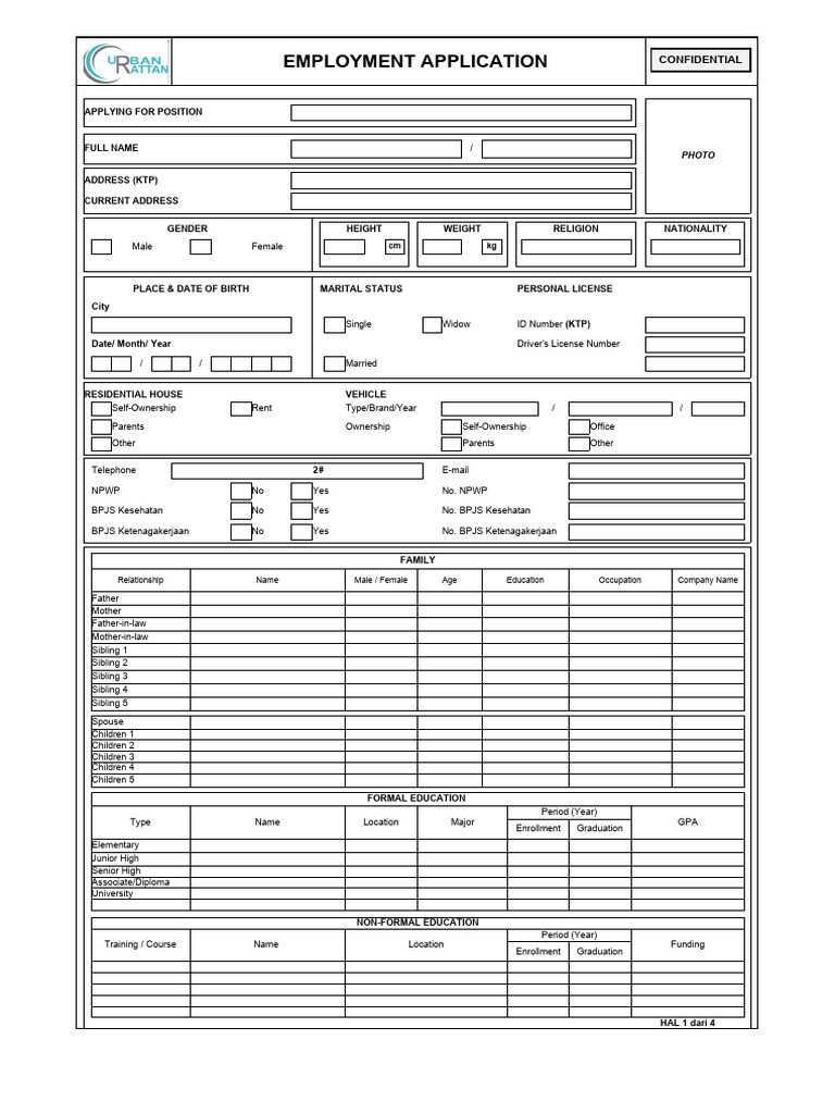 Urban Rattan Employment Application Form | PDF