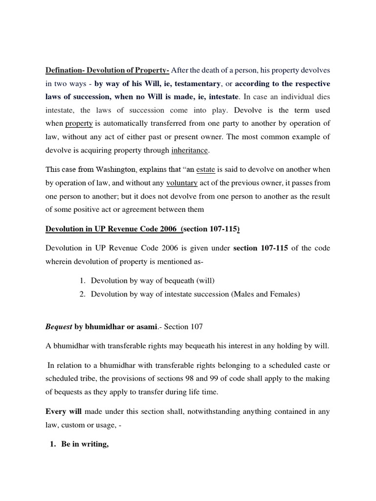 Devlution Of Property And Sucession In UP Revenue Code 2006 PDF