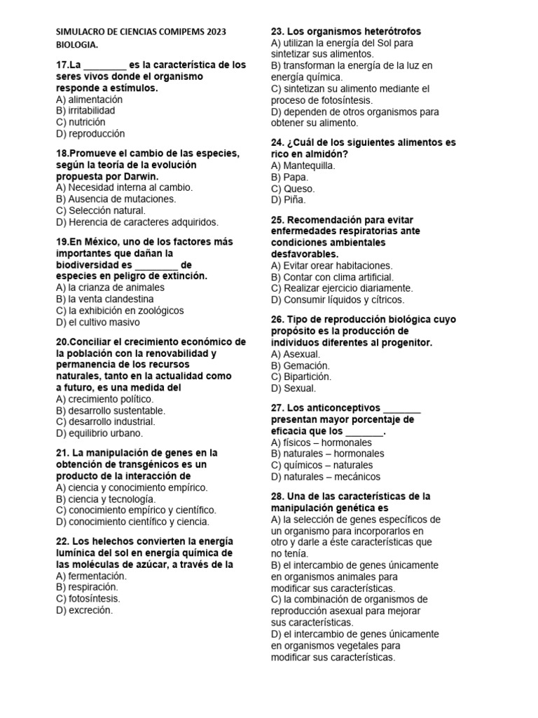 Examen Simulacro de Ciencias Comipems | PDF | Química | Temperatura