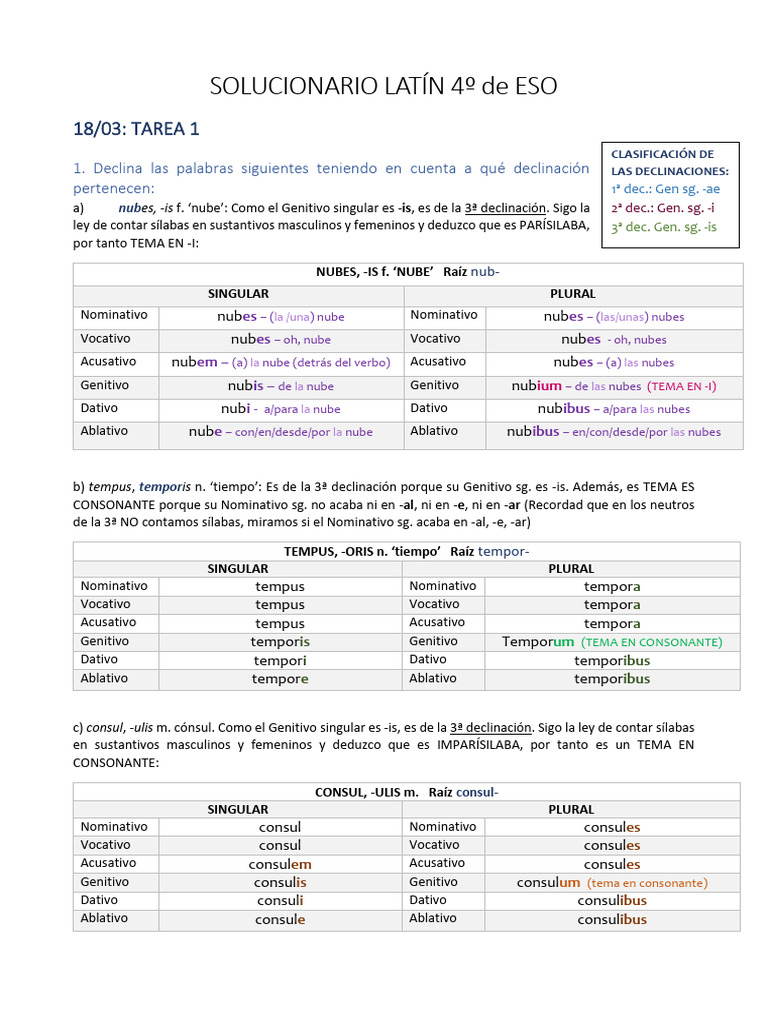 SOLUCIONARIO LATÍN 4º de ESO | PDF | Relaciones sintácticas | Gramática