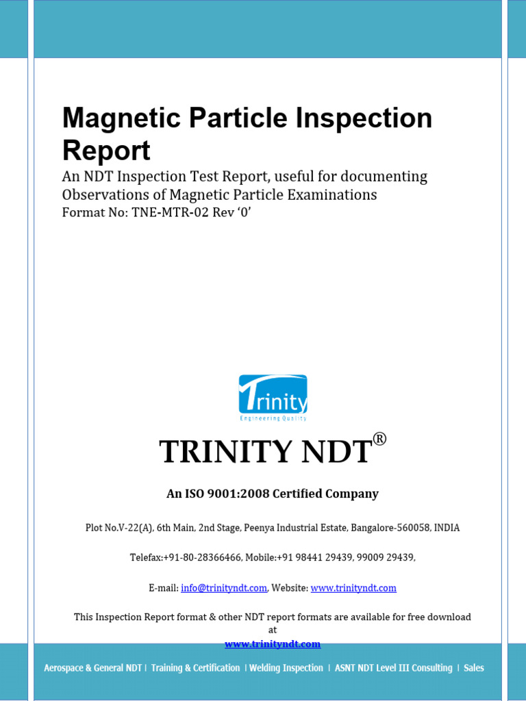 Magnetic Particle Inspection NDT Sample Test Report Format | Download ...