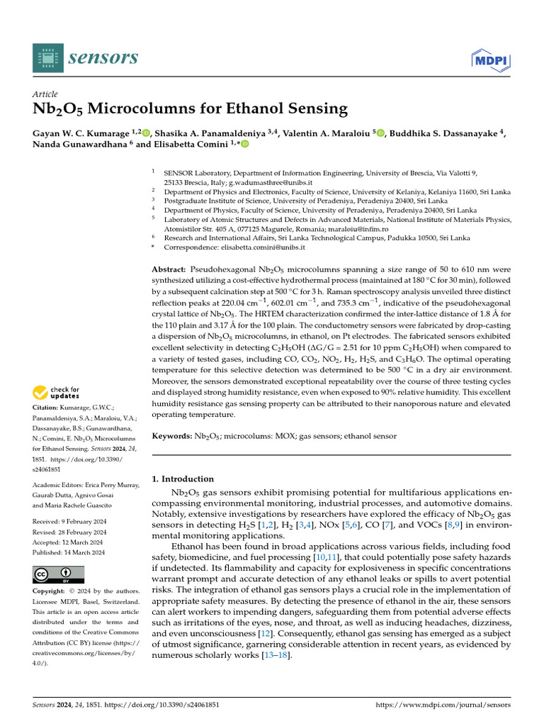 Ethanol Sensor Pdf Ion Transmission Electron Microscopy