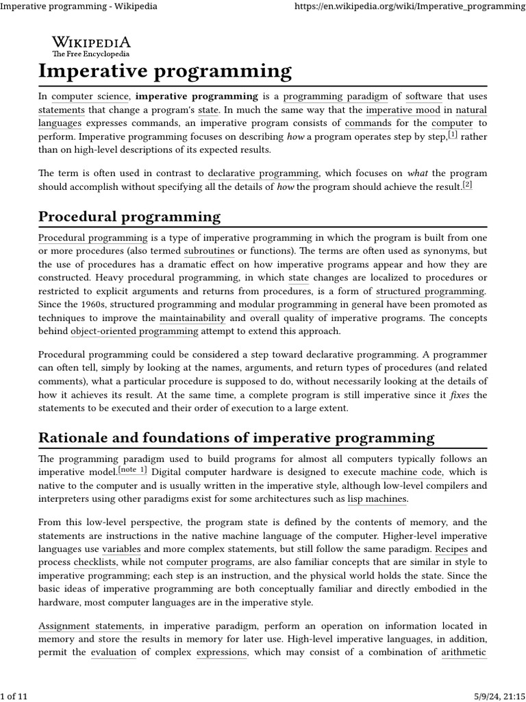 Imperative Programming - Wikipedia | PDF | Computer Program | Programming
