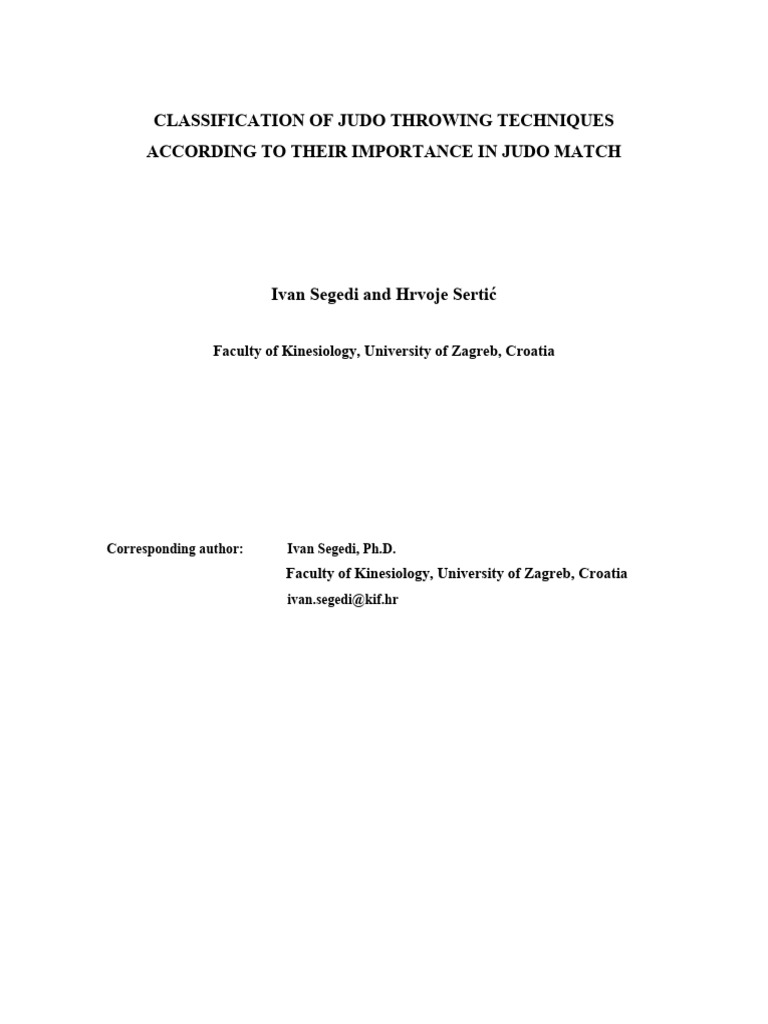 CLASSIFICATION OF JUDO THROWING TECHNIQUES ACCORDING TO THEIR ...
