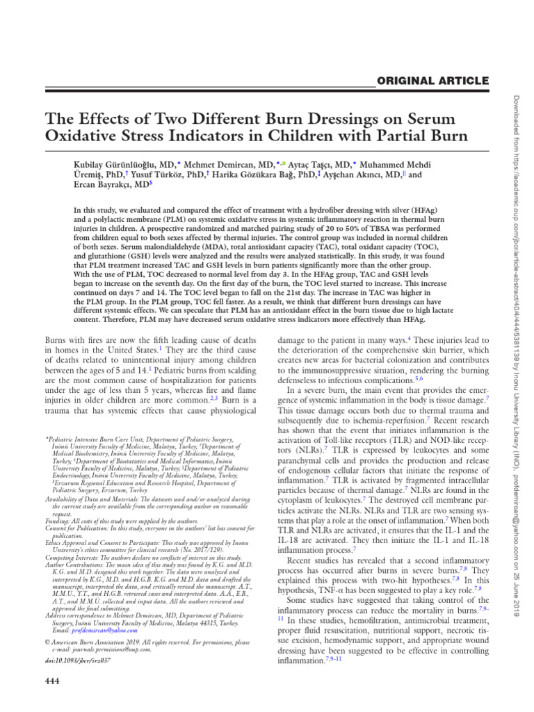 The Effects of Two Different Burn Dressings On Serum | PDF | Burn ...