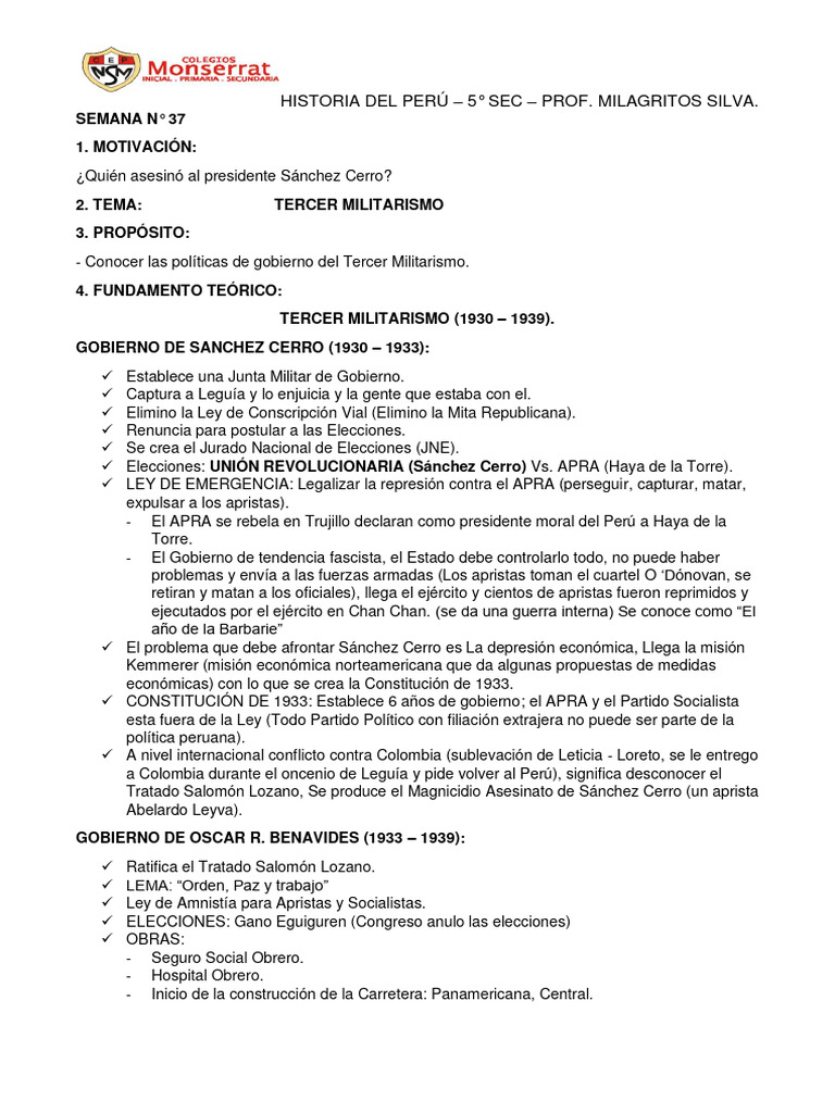 S37 S5HP Tercer Militarismo | PDF | Perú | Gobierno