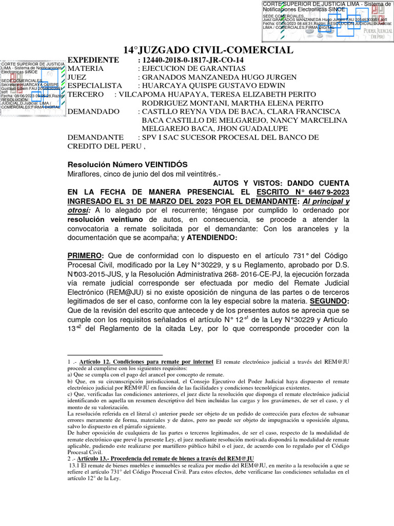 Modelo de Resolución de Remate | PDF | Judicaturas | Juez