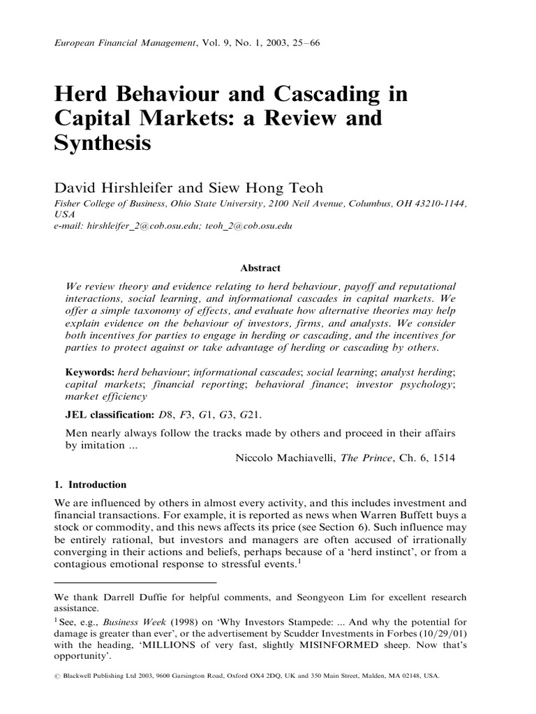 Hirshlefer (2003) | PDF | Behavior | Herd