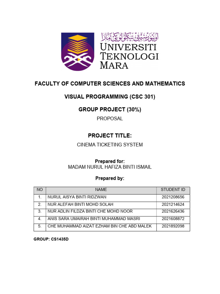 CSC301 - Project Proposal Cinema Ticketing System | PDF | Movie Theater | User (Computing)