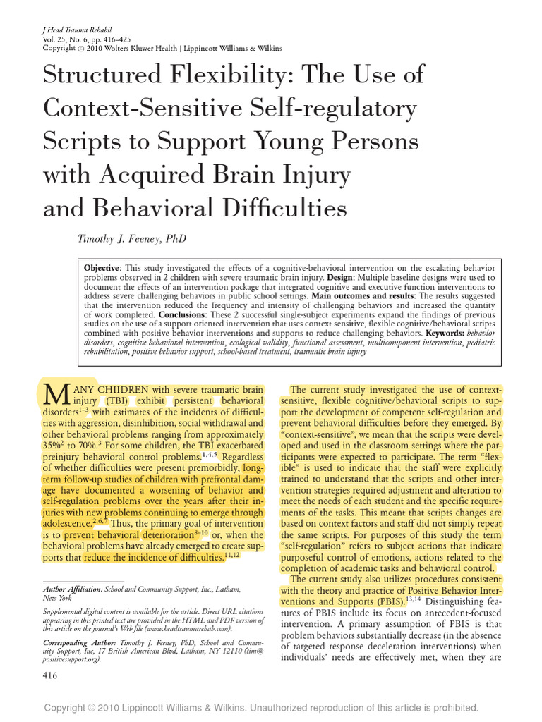 METHODE SCED - Feeney 2010 | PDF | Traumatic Brain Injury ...