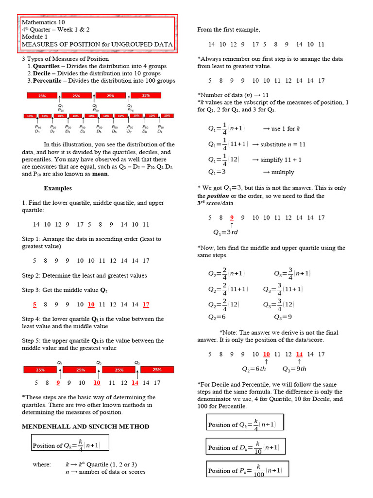 Math10 Q4 Week1 Module1-V3 | Download Free PDF | Quartile | Percentile