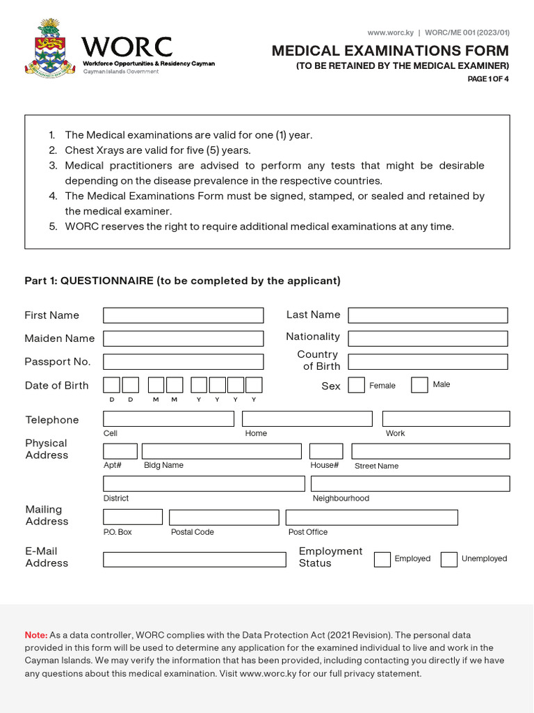 WORC Medical Examination Form 2024 Fillable Final | PDF | Physical ...