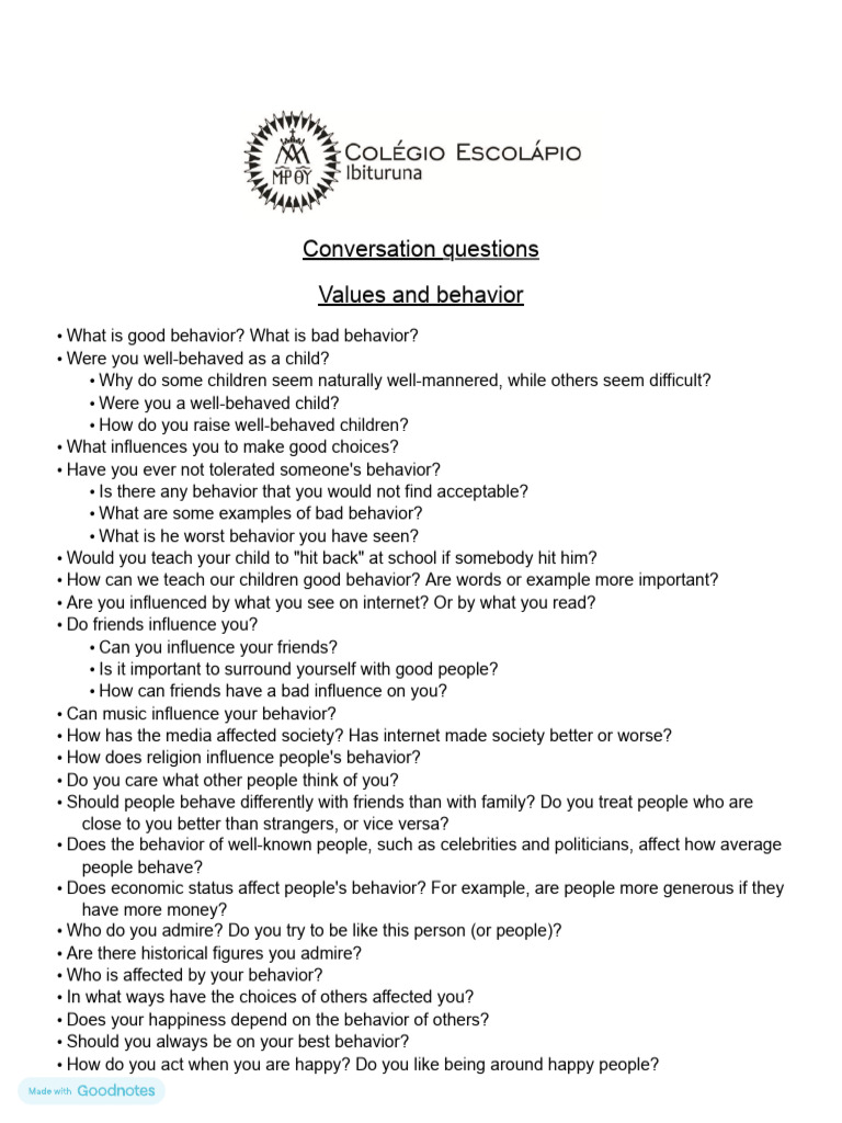 AVS Conversation Questions 1 Tri | PDF | Behavior | Psychological Concepts