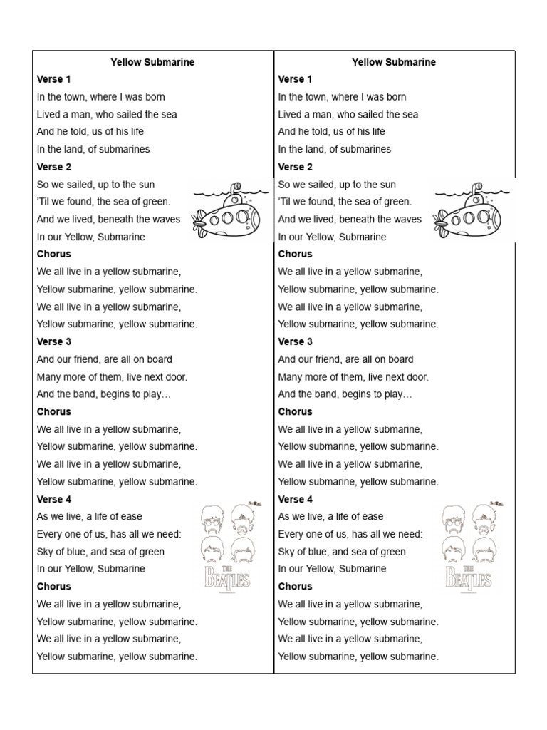 Yellow Submarine Lyrics | PDF