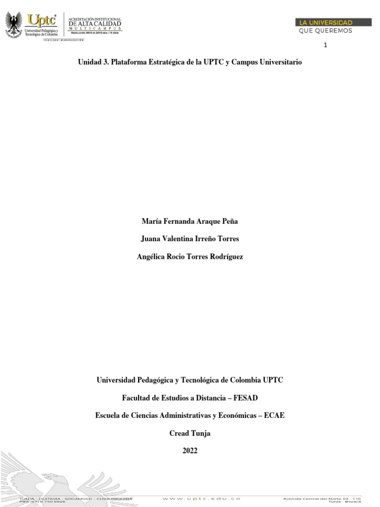 Sedes y Valores de la UPTC | PDF