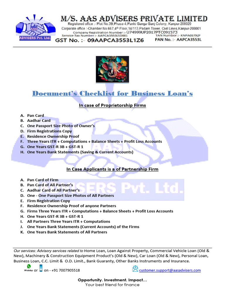 Business Loan Document Checklist | PDF | Balance Sheet | Banks
