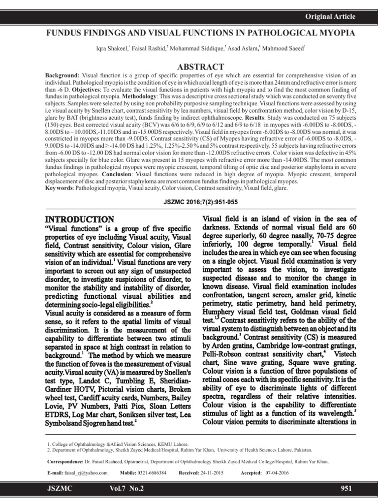 Fundus Findings and Visual Functions in Pathological Myopia by Iqra Shakeel | Download Free PDF ...