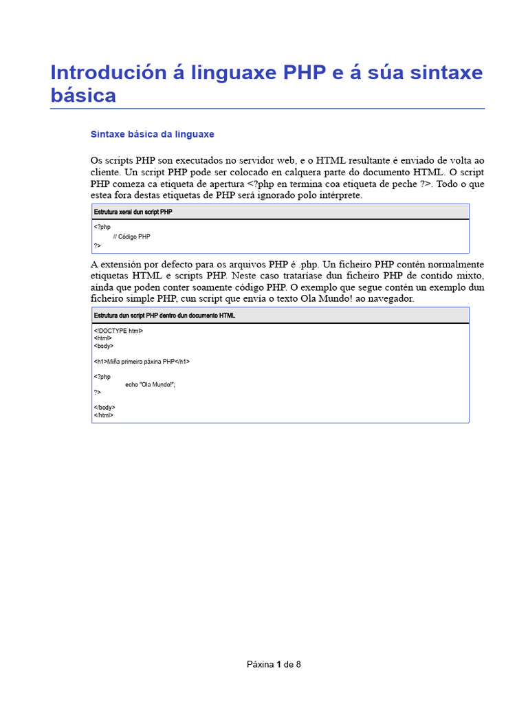 UD01 - Introducción A Sintaxe Básica de PHP | PDF