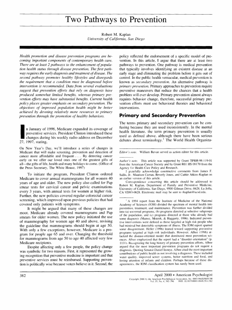 Two Pathways To Prevention | PDF | Preventive Healthcare | Prostate Cancer