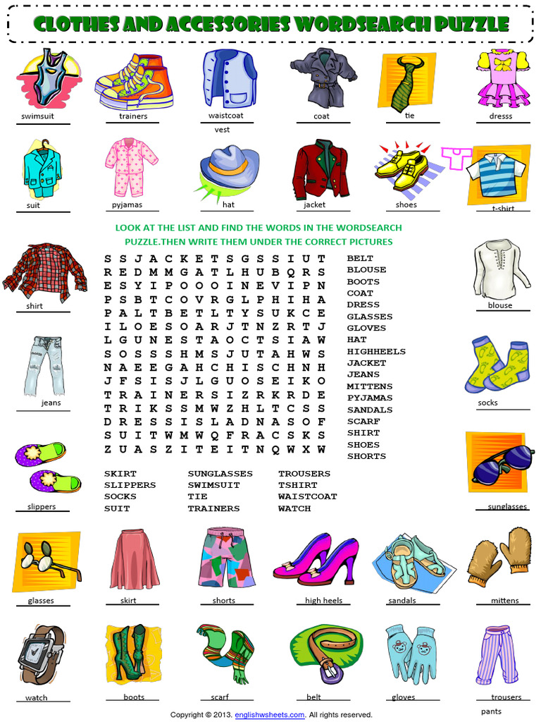 clothes_wordsearch | PDF | Clothing | Human Appearance