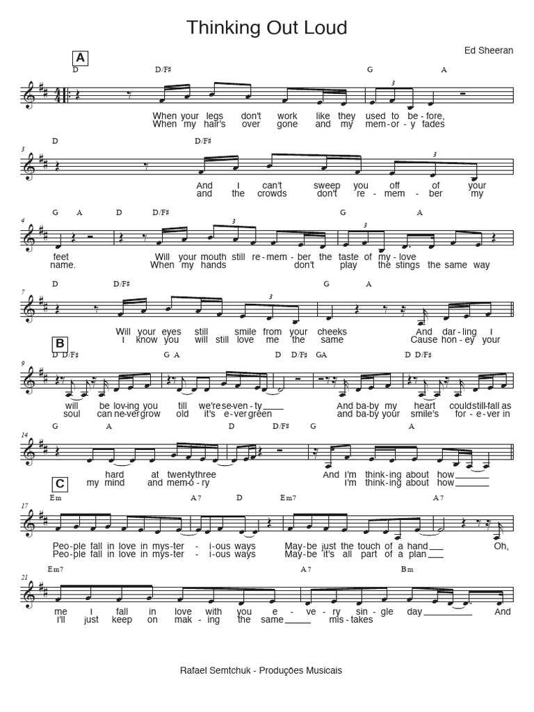 Thinking Out Loud - Ed Sheeran - D - Score | PDF | Song Recordings ...