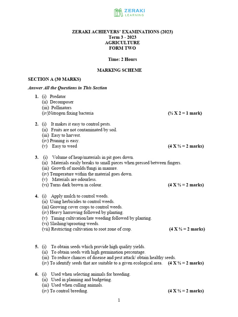 Form 2 Agriculture Exam Questions 2023 | PDF | Soil | Agriculture
