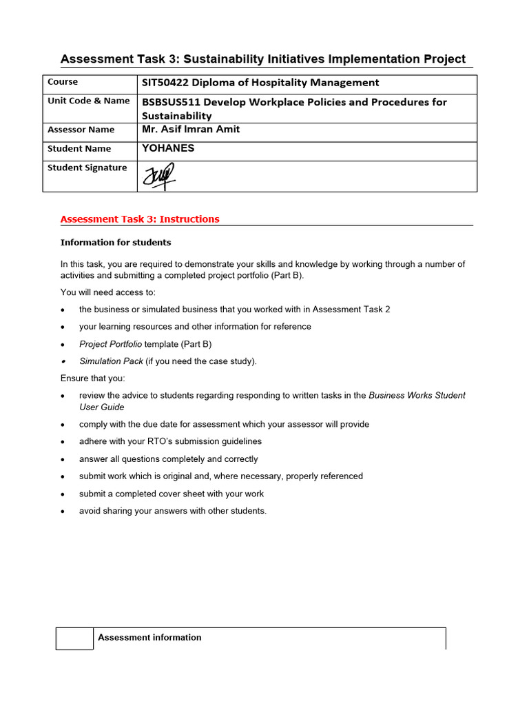 Assessment-Task-3 BSBSUS511 | PDF | Recycling | Energy Conservation Assessment-Task-3 BSBSUS511 | PDF | Recycling | Energy Conservation