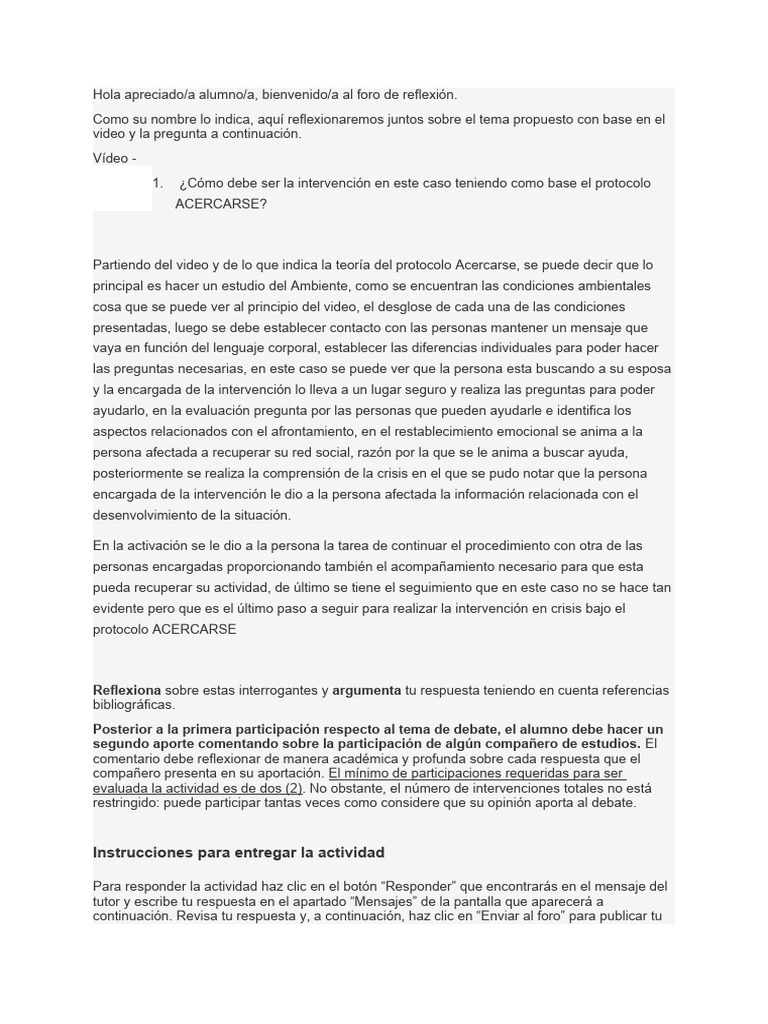 Debate sobre Protocolo ACERCARSE | PDF | Cognición