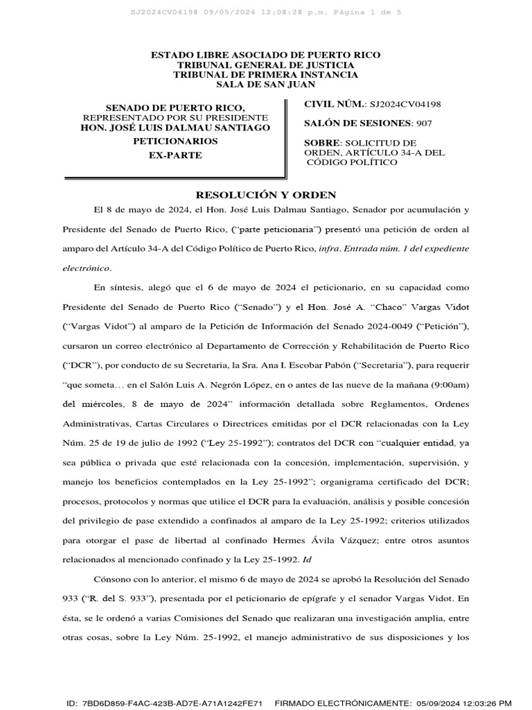 Orden Citación Ana Escobar | PDF | Puerto Rico | Procedimiento Civil