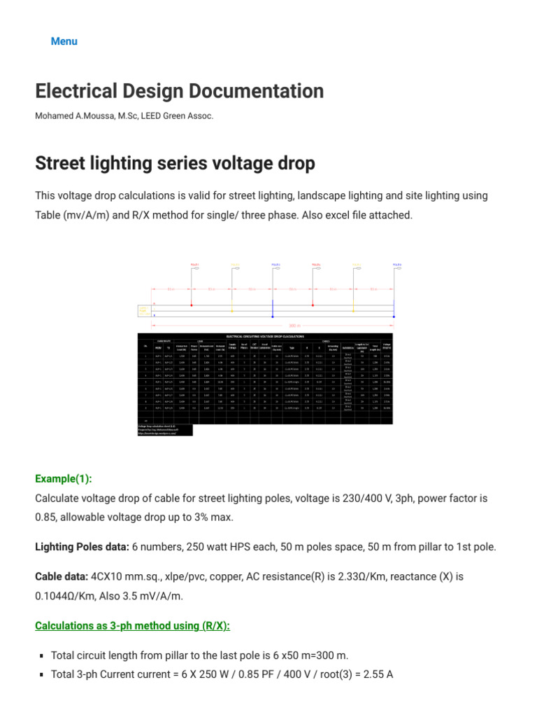 Street Lighting Series Voltage Drop - Electrical Design Documentation | PDF | Voltage ...