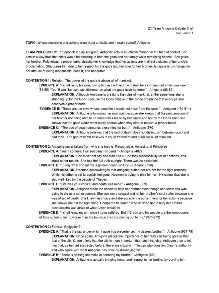 Antigone Debate Brief | PDF | Oedipus
